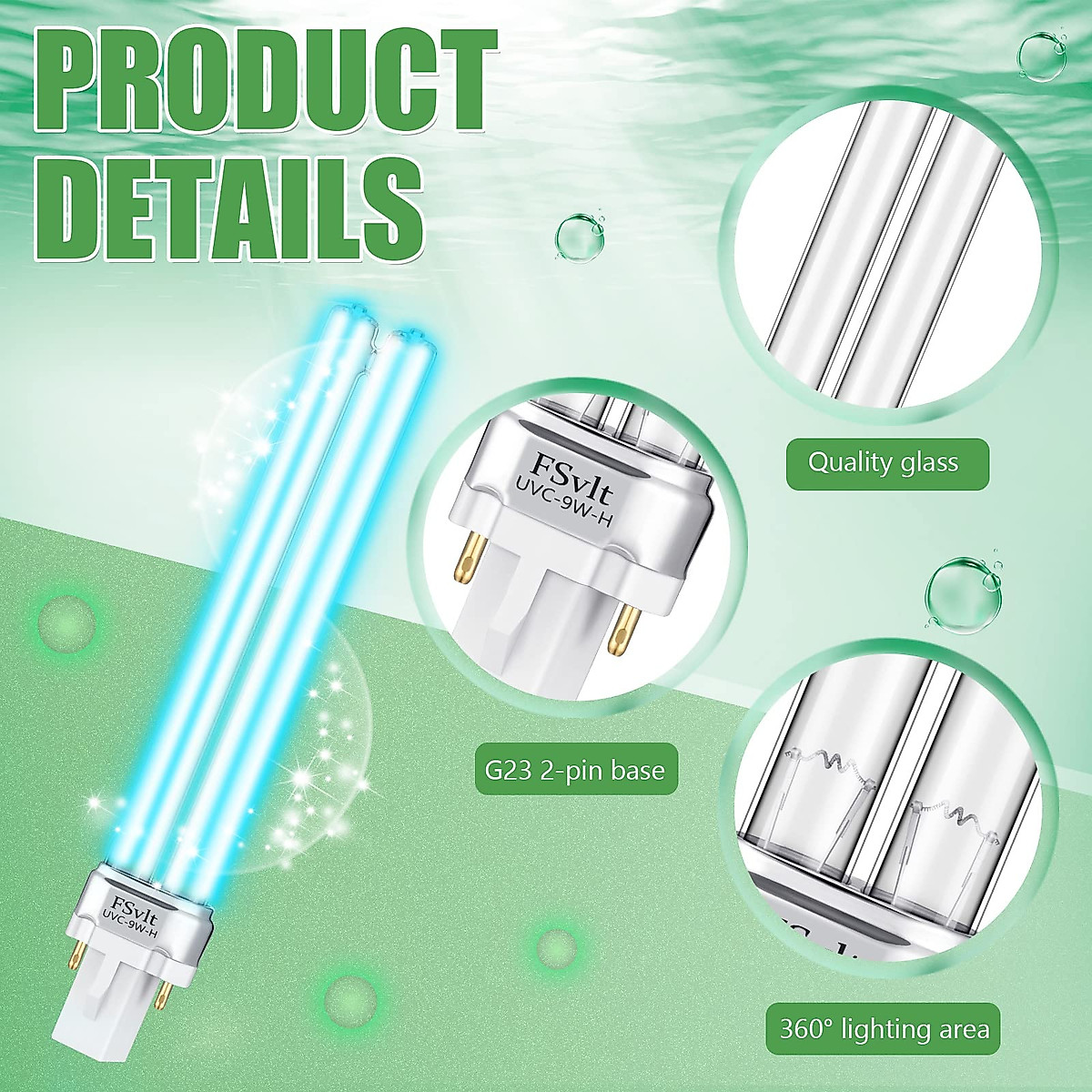 Kittmip UV Light Bulbs 9 Watt UV-C G23 2 Pin Base Bulb Replacement Lamp Air Purifiers Replace UV Bulb Compatible with UVE9 CF400 CF500 UVCP-9 JUP-01 303B 304B D200 R18 R18D R2000 (4 Pieces)