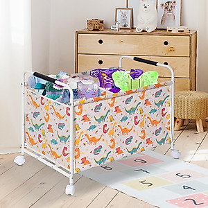 STORAGEIDEAS Large Toy Box Cart with Wheels, Sturdy Kids Toy Storage Organizer, Toy Chest Storage Bins Baskets for Boys, Girls in Living Room, Nursery, Playroom, Bedroom, 1 Large Section, Dinosaur