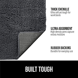Gorilla Grip Soak Stopper Washable Chenille Dog Doormat, Muddy Paws, Dogs Bed Mats, Rubber Backing, Absorbent Quick Dry Microfiber, Inside Front Door Mat, 48x30, Charcoal