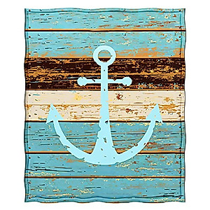 Levens Nautical Anchor Blanket Gifts for Men Boys, Rustic Wood Board Print Decoration for Home Bedroom Living Room Couch, Soft Cozy Smooth Lightweight Throw Blankets Blue 50"x60"