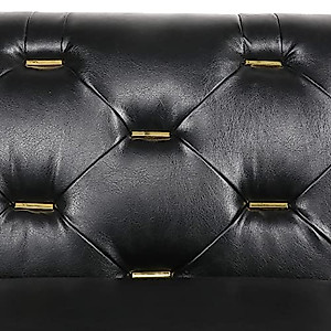 QHITTY Chesterfield Sofa, 84'' Modern 3 Seater Accent Leather Couch with Square Arms and Metal Tufted Button, Metal Legs for Living Room, Office, Bedroom (Black)