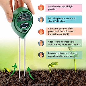 EPOL Soil Moister Meter, 3 in 1 Soil pH Meter, Water Meter and Sunlight Meter, Soil Test Kit for Garden, Farm, House,Lawn, Indoor, Outdoor, Hydrometer for Plants, Green, 2.4x10.2x1.6 in