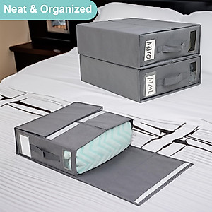 3 Pack Bed Sheet Organizers and Storage,Fabric Foldable Sheet Organizer, Zipper Bedding Sheet Storage Box, Linen Closet Organizer for Bedsheet Set,Clothing,Duvet Covers,Pillowcases(Queen/King Size)