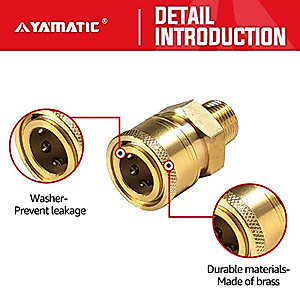 YAMATIC Pressure Washer Adapter Couplers, 3/8'' Quick Connect Socket to 3/8'' Male NPT Fitting, Quick Connector for 3/8'' Pressure Washer Hose and Gun,5000 PSI (1 PCS)