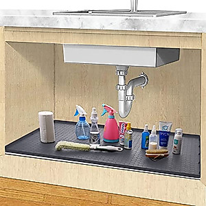 Under Sink Mats for Kitchen Waterproof, 34" x 22" Silicone Under Sink Liner with Drain Hole, Hold up to 2.3 Gallons Liquid, Kitchen Bathroom Cabinet Mat, Protector for Drips Leaks Spills Tray