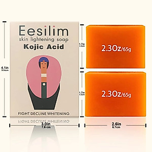 Eesilim Kojic Acid Soap (2 Pack x 65G Turmeric Bars) Dark Spot Remover & Scars- Retiol,Vitamic C，Hyaluronic Acid（Citrus）