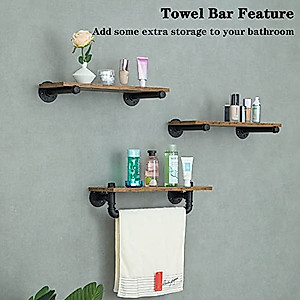 BOTAOYIYI Industrial Pipe Shelving, 3-Tier Industrial Shelves for Wall, Floating Wood Modern Shelf Iron Metal Rack Mounted Corner Rustic Decor with Towel Bar Over Toilet for Bathroom