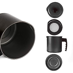 Cambom Bacon Grease Container with Fine Mesh Strainer, 1.3 L/almost 6 full cups Iron Cooking Oil Can with Removable a Coaster Tray for Kitchen Fat Storage