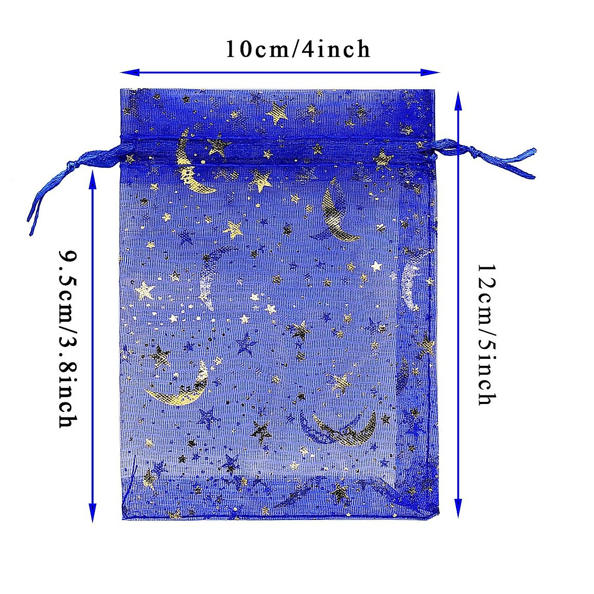 SUNGULF 100Pcs Sheer Organza Drawstring Pouches Stars and Moon Wedding Gift Bags Blue Color 4x5 Inches