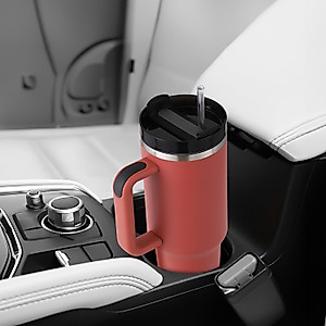 Ochapa 40 oz Tumbler with Handle Straw Lid Insulated Stainless Steel Vacuum Reusable Keep Drinks Cold Coffee Cup Holder Friendly Gifts for Women Men Lover Car Gym Travel, Brown Red