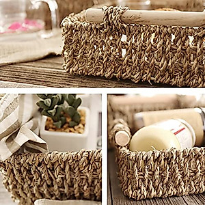 Hand- Bedroom Water Basket or Wooden Bins Key Paper Laundry Handmade Cm Woven Straw Makeup Pot Bread Handle, Retro Xxcm Wood Towels S Seagrass Toilet Cosmetics .x.x.
