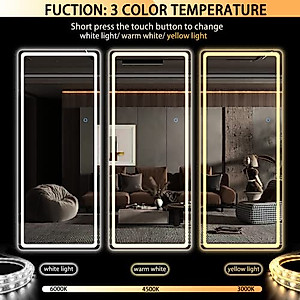 Hasipu LED Door Mirror Full Length, 44.1" x 15.8" Lighted Over The Door Hanging, Full Body Wall Mounted, Light Up Long Dressing, Round Black