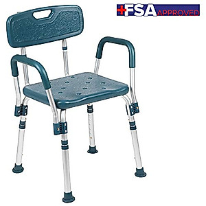 Flash Furniture HERCULES Series 300 Lb. Capacity Adjustable Navy Bath & Shower Chair with Quick Release Back & Arms