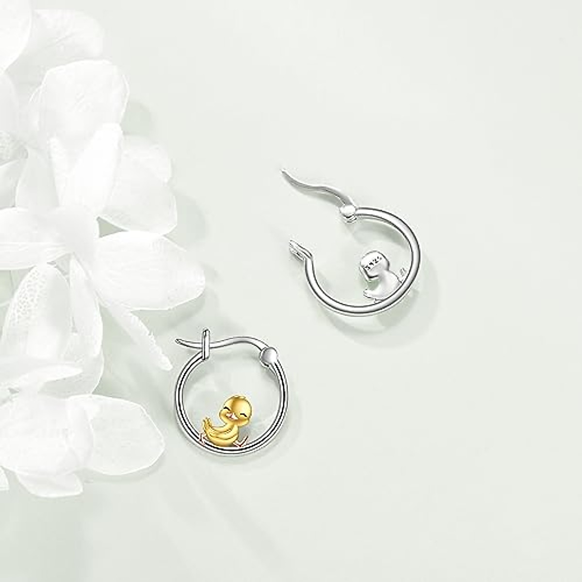 Duck Earrings Sterling Silver Duck Hoop Earrings Cute Animal Duck Jewelry Gifts for Women Girls