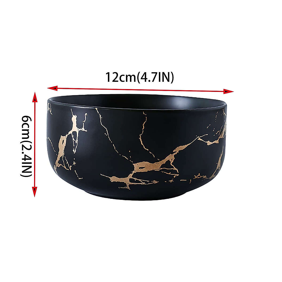 Set of 4 Gold Marble Soup Bowls Ceramic Cereal Bowl Marble Soup Bowl 17 OZ Ceramic Rice Bowl Luxury Gold Inlay Dessert Bowl (Black-4)