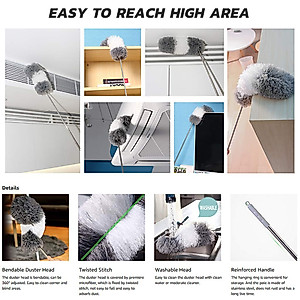 BOOMJOY Microfiber Feather Duster with Extendable Pole, 100" Telescoping Cobweb Duster for Cleaning, Bendable Head, Scratch-Resistant Cover, Washable Duster for Ceiling, Fan, Furniture