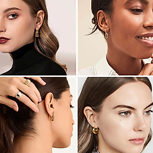 HAIAISO 6Paris Gold Earrings Set 14k Gold Plated Cubic Zircon Link Earrings Paperclip Link Chain Earrings U Shape Pin Huggie Hoop Earrings Drop Dangle Earrings Set for Women