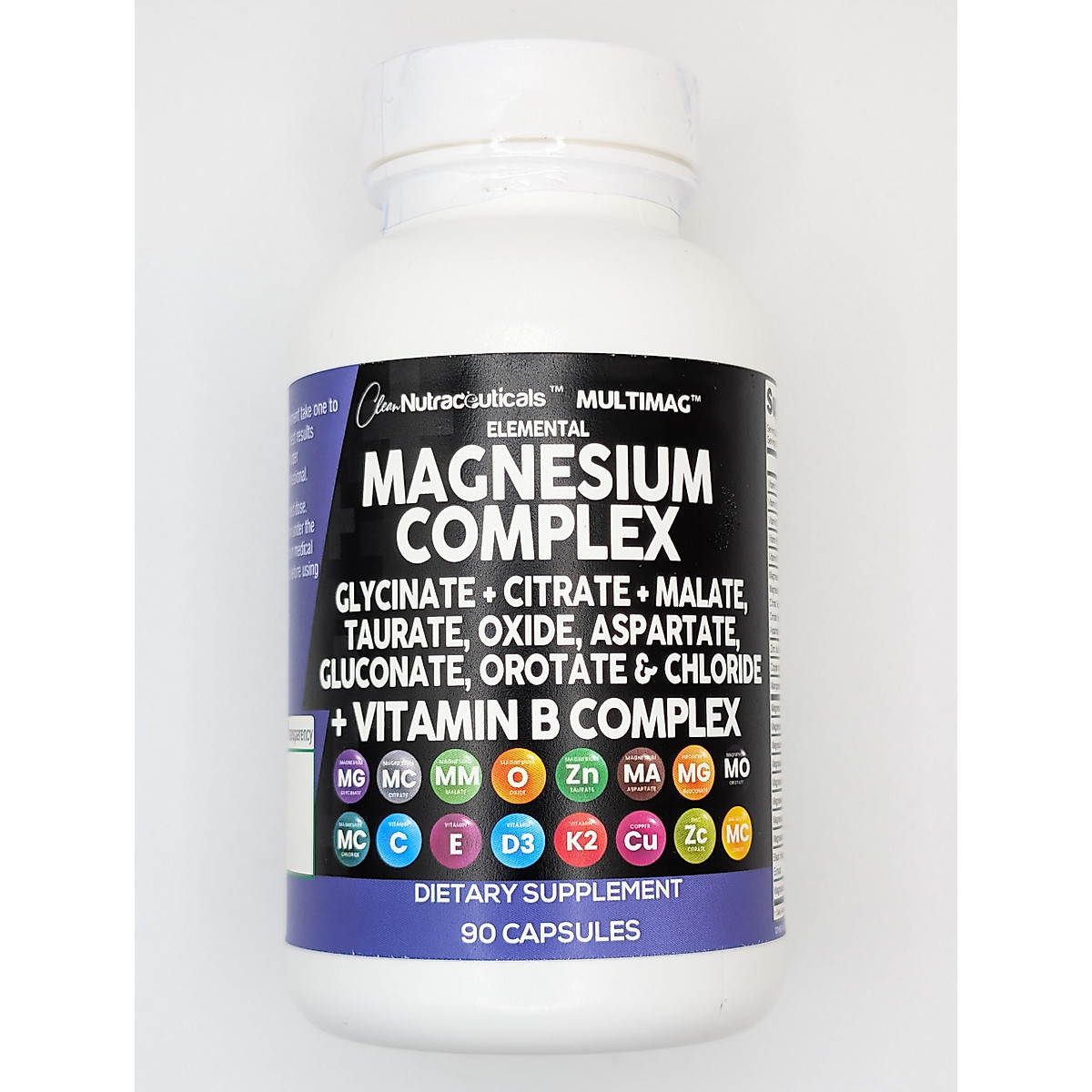 Clean Nutraceuticals Magnesium Complex with Magnesium Glycinate Citrate Malate Oxide Taurate Aspartate Orotate & Mag Chloride, Zinc Copper Manganese & Vitamin C B1 B2 B6 B12 Complex - 1Pack