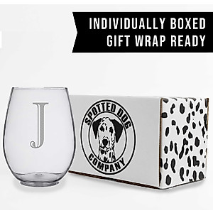 Monogram Etched 17oz Stemless Wine Glass (Letter J) A-Z Personalized gifts for Women, Custom wine glasses, Monogrammed Birthday gift for Her Initial