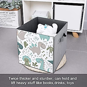 DamTma Dinosaur Cube Storage Bin Funny Collapsible Storage Bins with Handles Fabric Cube Storage Bins Durable PU Fabric Storage Cubes Organizer for Kids Clothers Toy Bins Books Storage Bins 11 in