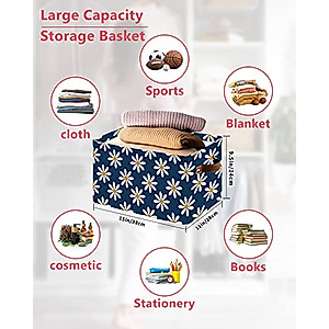 Storage Cubes Organizer with Handles, White Daisy Flowers Storage Bins Fabric Collapsible Storage Baskets for Shelf Closet Nursery Cloth Organizers Box Blue Backdrop 2pcs-15x11x9.5in