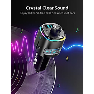 Nulaxy Bluetooth FM Transmitter for Car, 7 Color LED Backlit Bluetooth Car Adapter with QC3.0 Charging, USB Flash Drive, microSD Card, Handsfree Car Kit (B- Black)