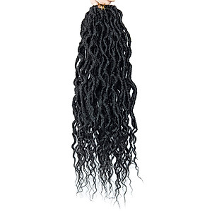 Faux Hair Goddess Locs Crochet Hair 6Packs 24Inch Pre-looped with Soft Curly Ends Dreadlocks Wavy Faux Crochet Locs Synthetic Braids Extensions 72strands(24'', 1B)