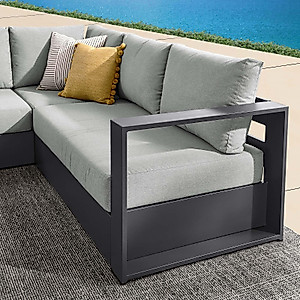 Modway Tahoe Aluminum Outdoor Patio Furniture Gray, Modular Weather-Resistant Cushions, Ideal for Deck, Backyard Poolside, 3-Piece Sectional Sofa Set
