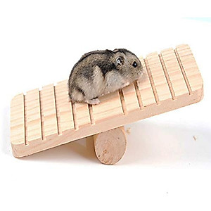Feltsky Hamster Toys and Accessories 4 in 1 - Ladder, Swing, Barrel, Seesaw - Natural Wooden Pine - Chew Toys Gerbil Rat Guinea Pig Chinchilla Chew Toys Accessories