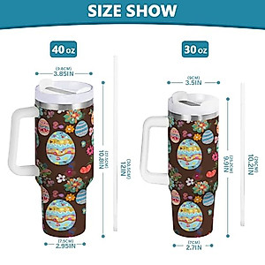 RPLIFE Cute Easter Bunnies Brown 40oz Tumbler with Handle, Stainless Steel Water Bottle with Straw, Travel Coffee Tumbler