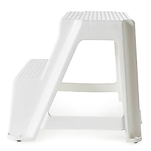 Gracious Living 18.75-Inch Tall, Sturdy Non Slip Plastic 2-Level Home Step Stool for Kitchen, Bathroom, Laundry, or Pantry, White
