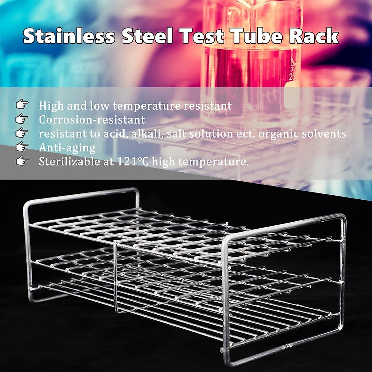 Test Tube Rack, Metal Test Tube Rack Square Hole Test Tube Stand with Handle for Laboratory