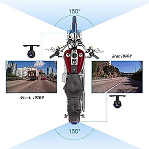 VSYSTO WiFi Motorcycle Dash Cam, 2 Inch Screen All Waterproof HD 1080P WDR SONY307 150° Wide Angle Fisheye Lens Front and Rear Camera, Night Vision, G-Sensor Loop Recording (Black-2Inch)