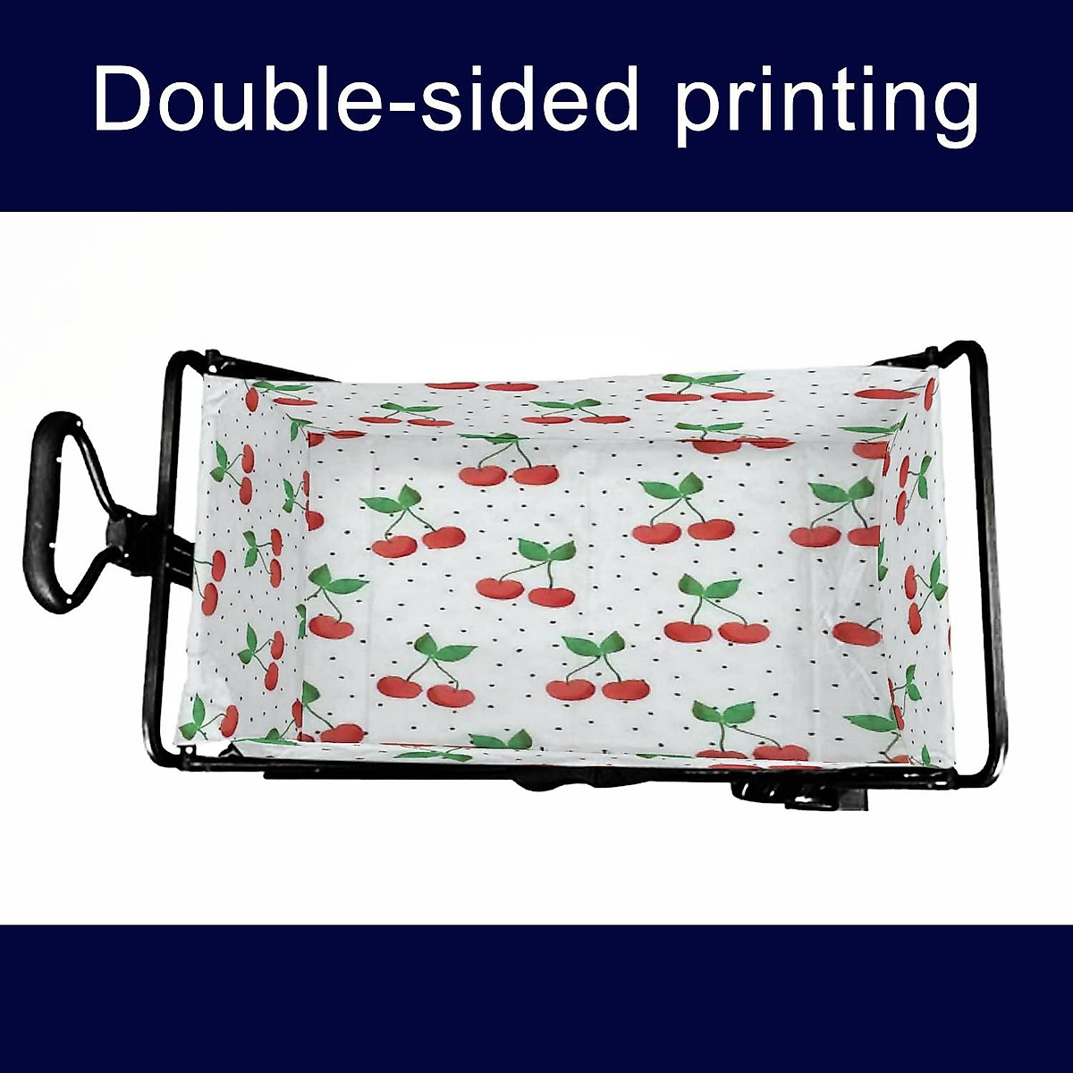 Collapsible Wagon Cart Cherry Seamless Hand Drawn Cherries on Dotted Black and White Painted Foldable Utility Wagon Large Capacity Garden Cart with Push Bar for Beach Camp Outdoor Shopping