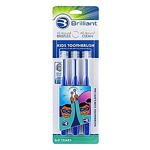 Brilliant Kids Toothbrush, For Kids Ages 5-9 Years Old, Round Brush Head -Soft Bristles, Royal Blue, 3 Count