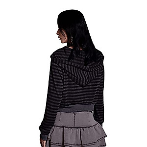 Verdusa Women's Punk Rock Striped Print Zip Up Cropped Hoodie Sweatshirt Shirt Y2K Top Multicolor L