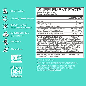 HUM Daily Cleanse Clear Skin Vitamins & Acne Reducing Chlorella + Spirulina - Natural Digestive Cleanse with Green Algae, Detoxing Herbs & Minerals - Daily Body Detox & Skin Supplement (60 Capsules)