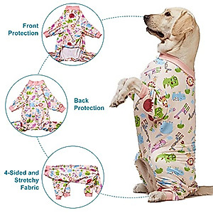LovinPet Large Dog Clothes: Pajamas for Large Dogs, Slim Fit/Lightweight Pullover Dog PJ's, Full Coverage/Animals Allover Pink Print/Pet Pajamas/XL