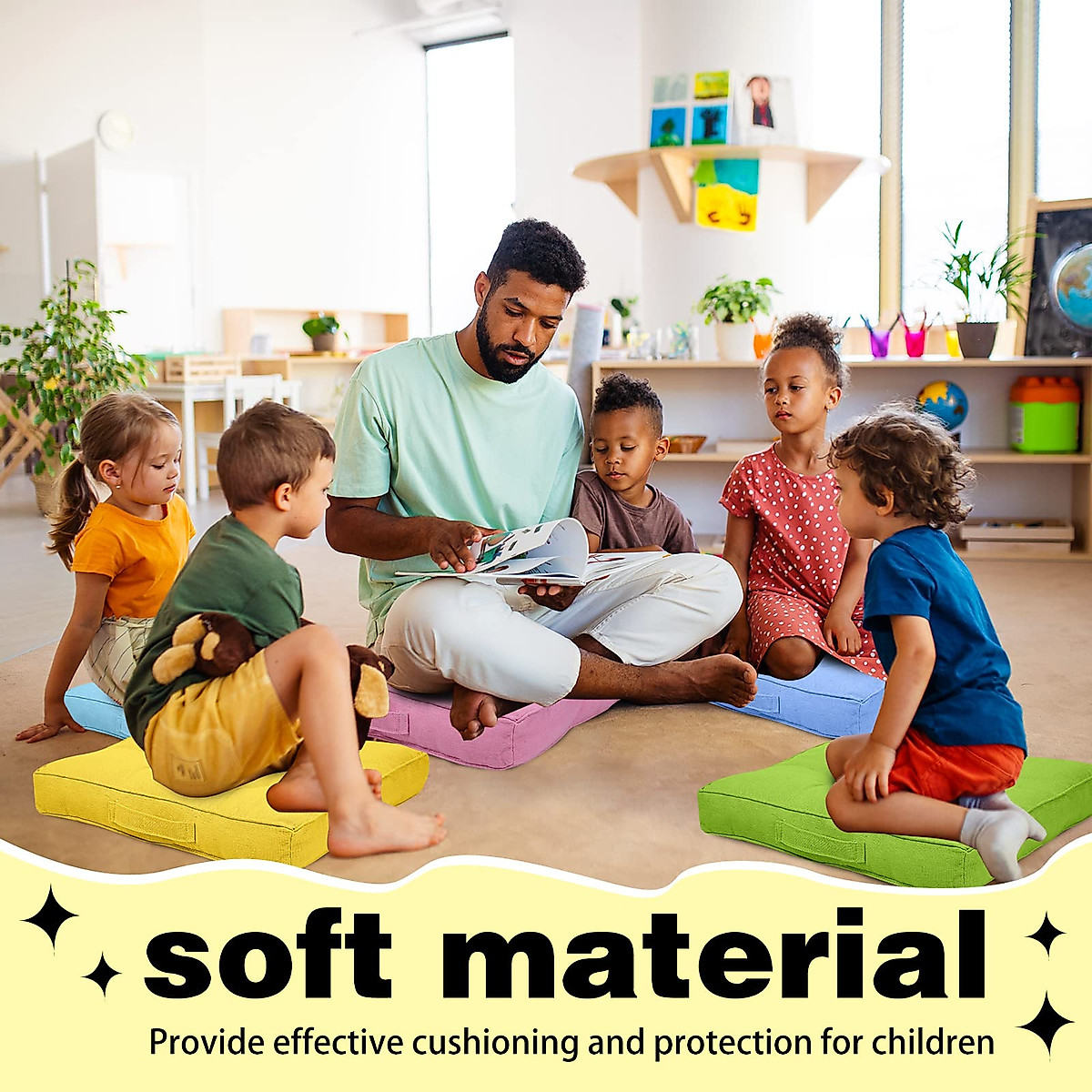 Gerrii 12 Pieces Floor Cushions Classroom Flexible Floor Seating Cushions Pillows for Kids in Home School Classroom Kindergarten Daycare Nursery (Bright Color,Square)