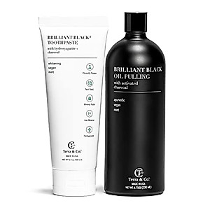 Brilliant Black Oil Pulling, Natural Ayurvedic Blend of Activated Charcoal and Coconut Oil, Oil Pulling Mouthwash Rinse with Peppermint Essential Oil - Terra & Co.