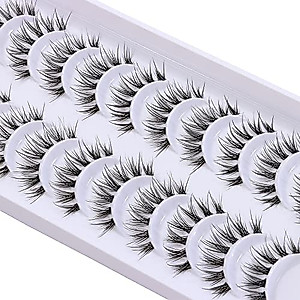 outopen 10 Pairs Clear Band Manga Lashes Natural Look 12MM Anime Lashes Spiky Japanese Korean Asian False Eyelashes Look Like Individual Clusters(Y18|12MM)