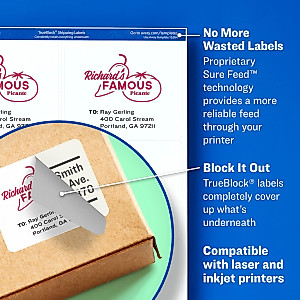 Avery 5164 TrueBlock Shipping Labels, Laser Print, 3-1/3 x 4, White, 600/Box