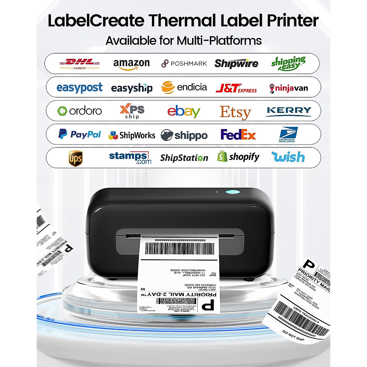 LabelCreate Shipping Label Printer, 4x6 Thermal Label Printer, Thermal Printer for Shipping Labels, USB Label Printer Compatible with Amazon Shopify Etsy Ebay FedEx USPS UPS (Black)