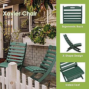 GREENVINES Folding-Xavier-Chairs Set of 4 | Wave | Portable Adirondack-Chair | HDPE Plastic | All Weather Fire-Pit Chair | Forest | for Beach Outdoor Deck Poolside Garden Patio Porch Fishing