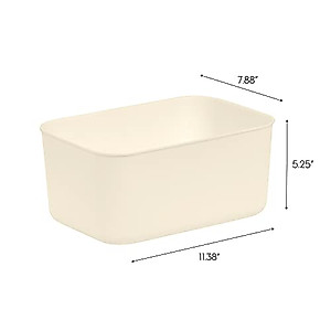 IRIS USA Plastic Modular Basket Bin & Lid, Small, 4-Pack, Stackable Lidded Storage Organizer Bins for-Kitchen-Bathroom and Bedroom, OFF White