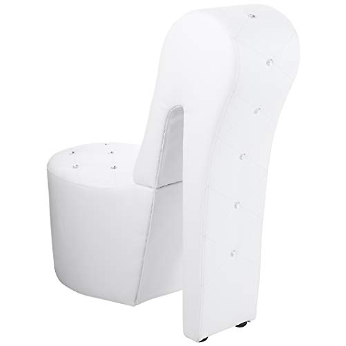 Best Master Furniture High Heel Faux Leather Shoe Chair with Crystal Studs, White