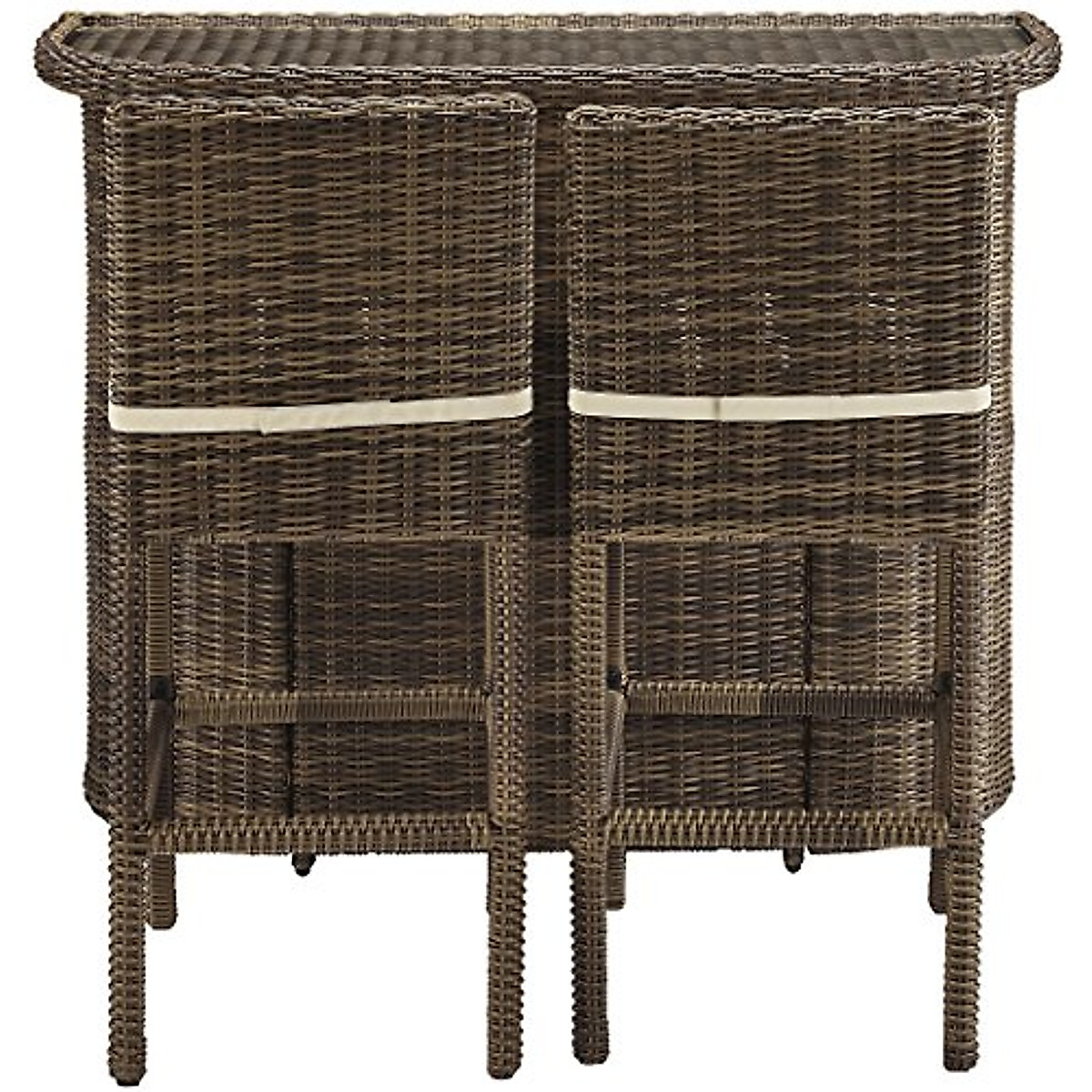 Crosley Furniture 3-Piece Bradenton Outdoor Wicker Bar Set with Two Stools and Cushions - Sand