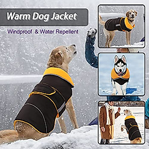 DENTERUN Winter Warm Dog Jacket Reflective Reversible Windproof Cozy Cold Weather Puppy Coat Water Repellent Vest Thick Fleece Apparel with Harness/Leash Hole for Outdoor Small Medium Large Dogs