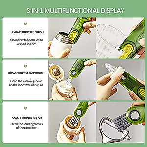 Water Bottle Cleaner Brush Set, Meritpick 3 in 1 Multipurpose Bottle Gap Cleaner Brush & Long Handle Silicone Bottle Brush & Straw Cleaner Brush for All Water Bottle, Baby Bottles (Green)