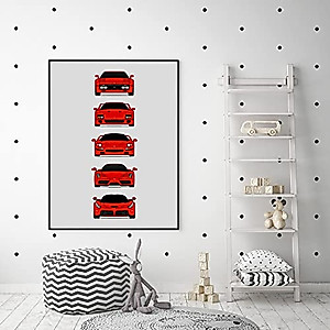 Ferrari Halo Generations Inspired Car Poster - Handmade Print of 288 GTO, F40, F50, Enzo, LaFerrari - Red, 8x10" Satin Print (Unframed) - Perfect Gift for Car Enthusiast